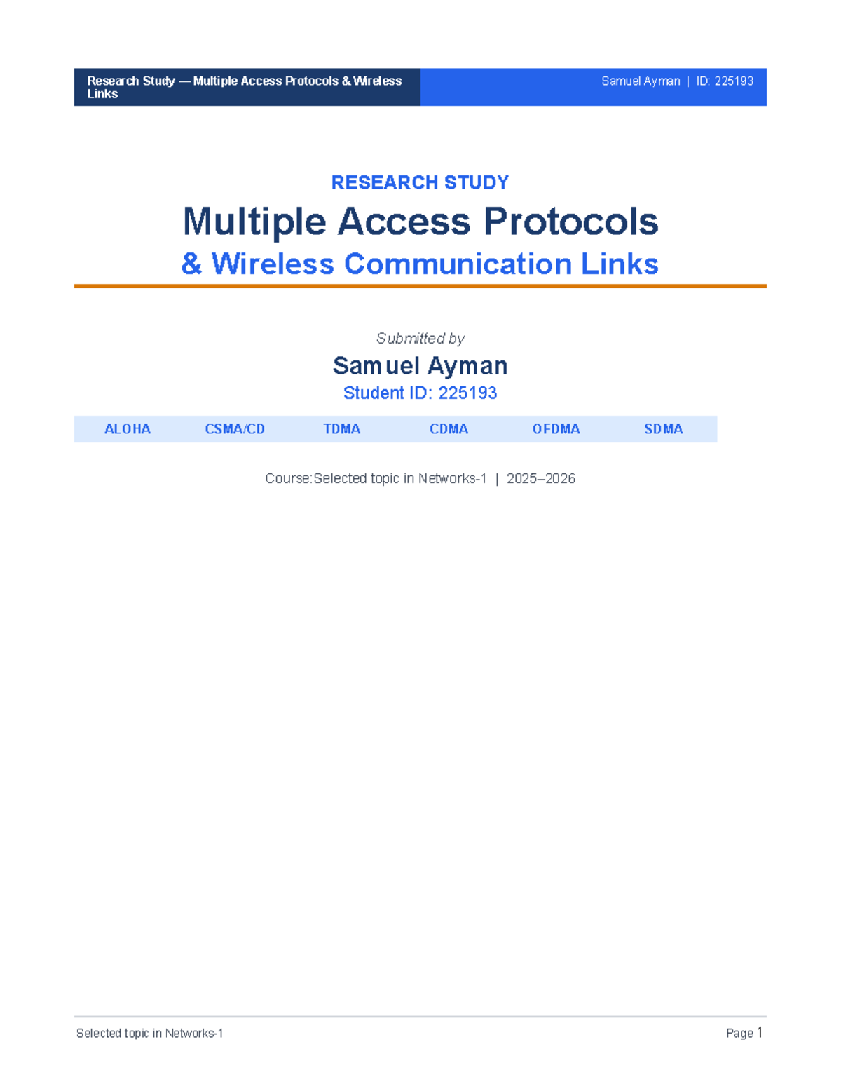 Research Study on Multiple Access Protocols in Wireless Links (ID ...