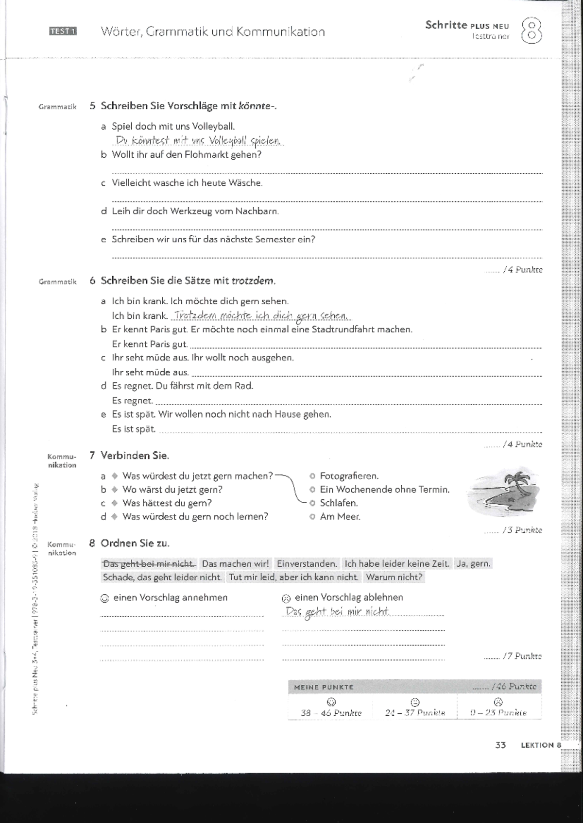 Schritte PLUS NEU Test A2.2: Lektionen 8 bis 14 – Wörter, Grammatik ...