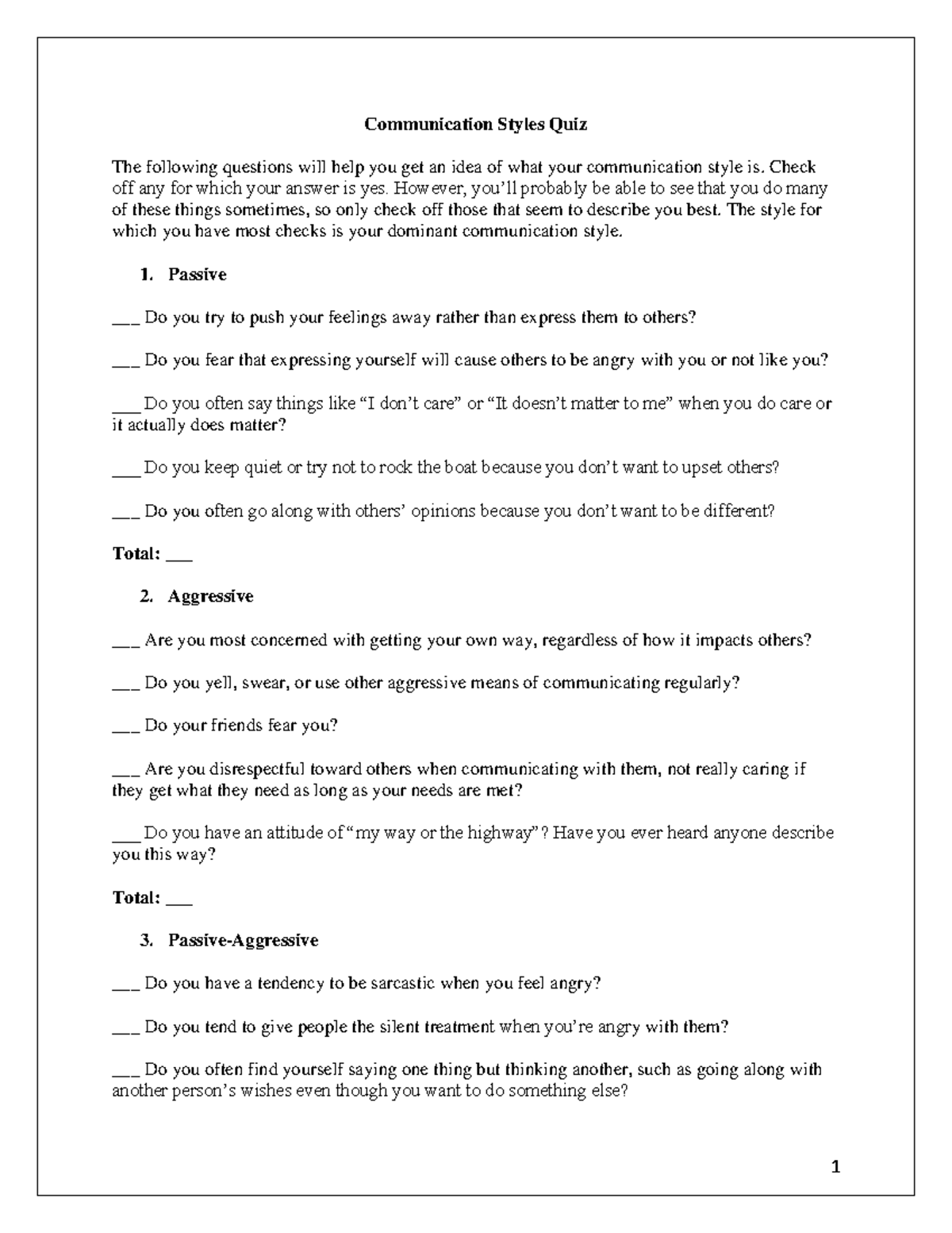Communication Styles Assessment Quiz - Studocu