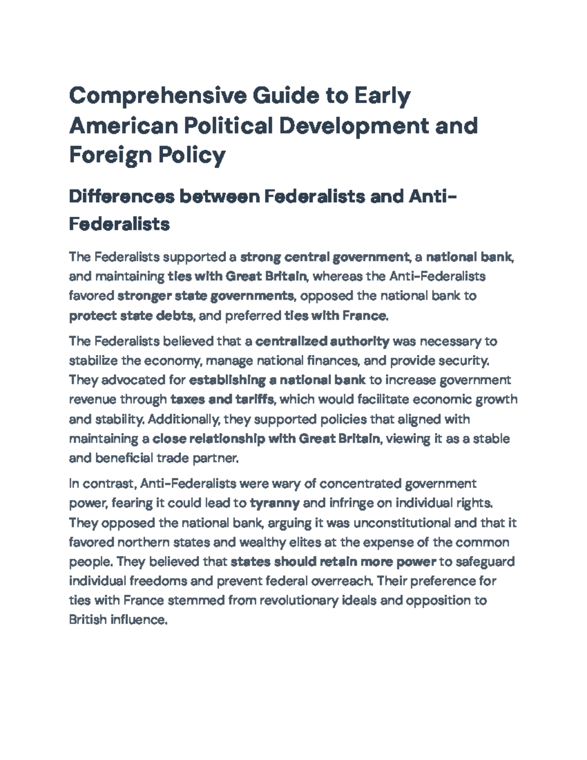 Comprehensive Overview of Early American Political Development (HIST ...