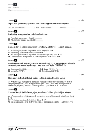 Sprawdzian z geografii planeta nowa klasa 5 - Geografia - Zakres podstawowy - - Studocu