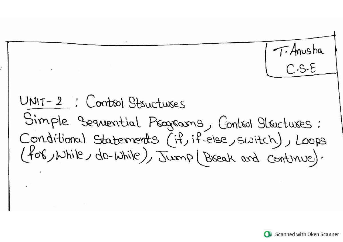 C.S.E 2: Control Structures - Sequential Programs & Conditionals - Studocu