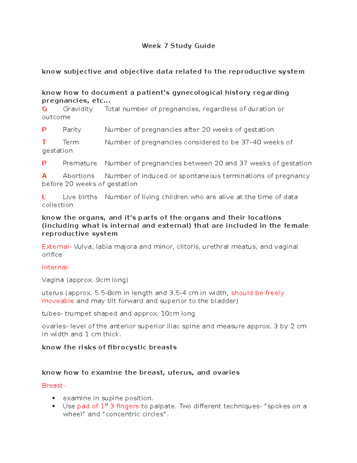 NUR 300 Week 7 Study Guide: Reproductive System Overview & Key Concepts ...