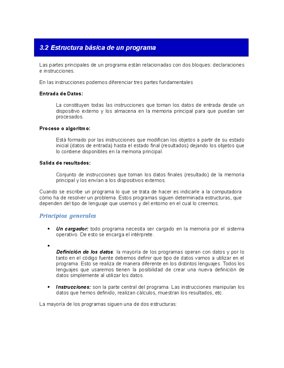 Estructura Básica de un Programa en Lenguajes de Programación - Studocu