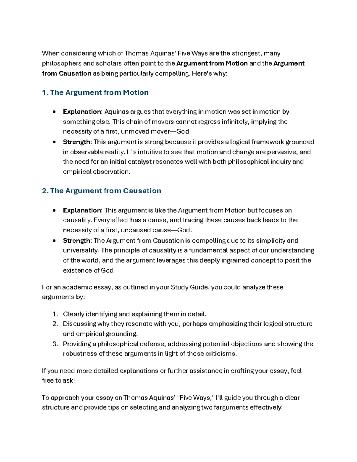 Thomas Aquinas' Arguments from Motion & Causation Explained - Studocu