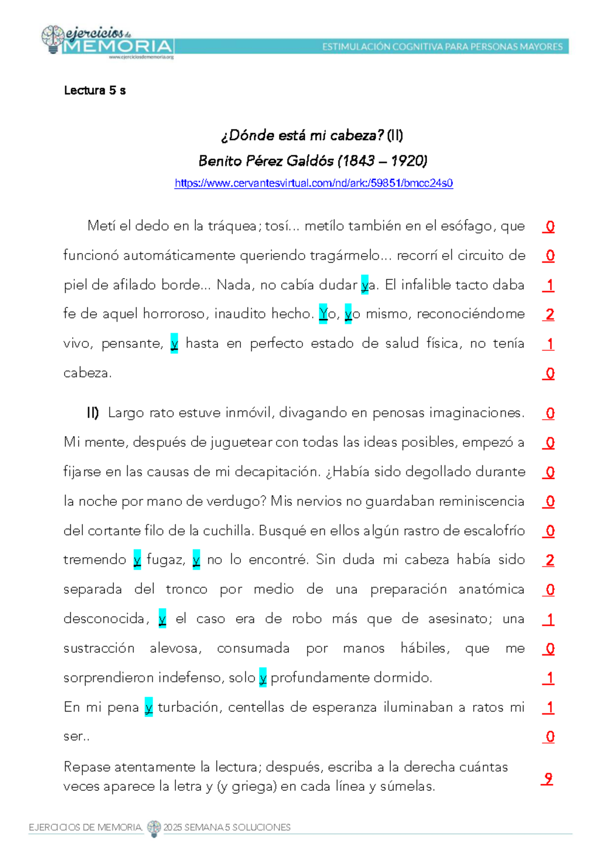 Ejercicios de Memoria y Lectura 5: Análisis de "¿Dónde está mi cabeza ...
