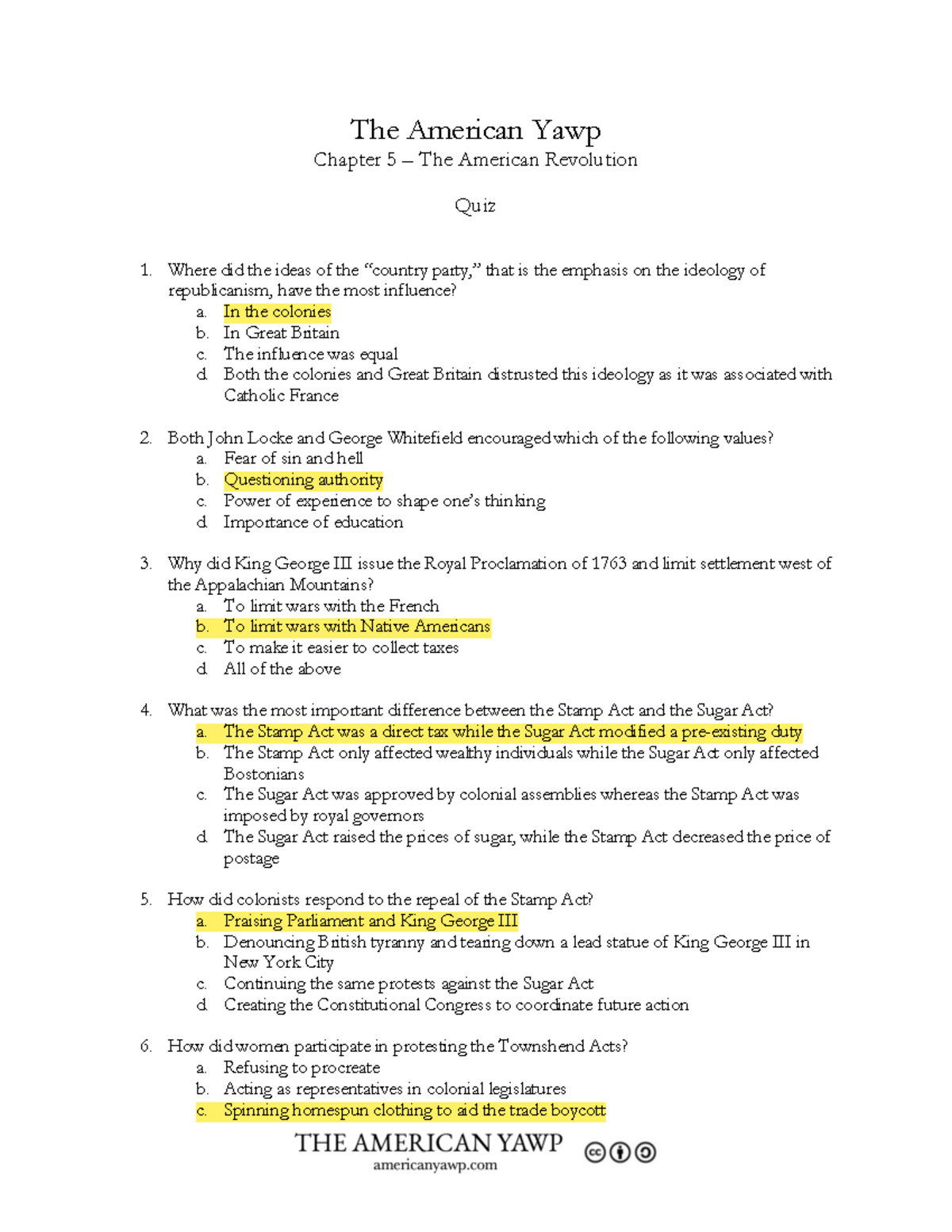 Ch-5 American Yawp Quiz on American Revolution Concepts - Studocu