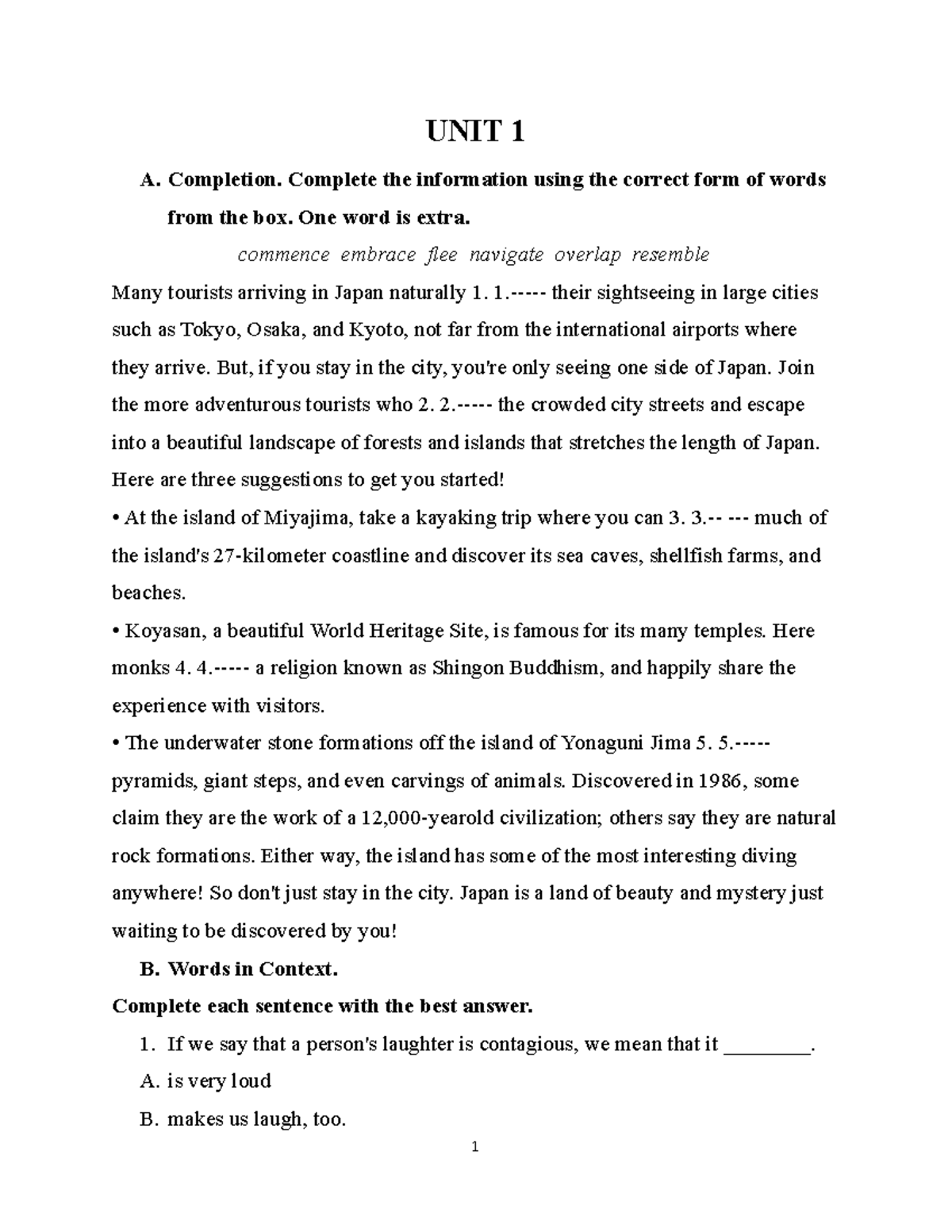 Reading Explorer - Review TEST for Units 1-4 - Studocu