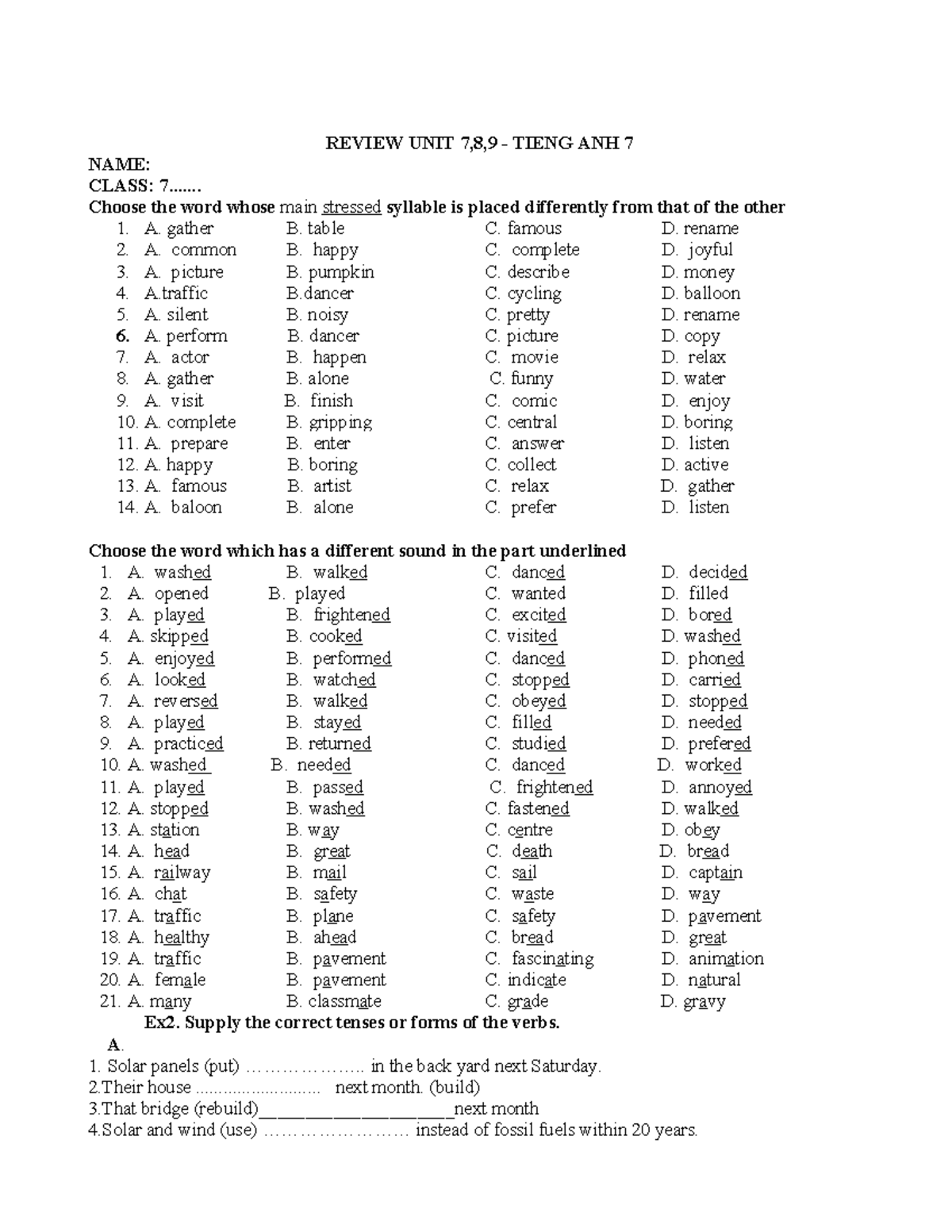 Review of Units 7, 8, and 9 - English 7 Study Guide - Studocu