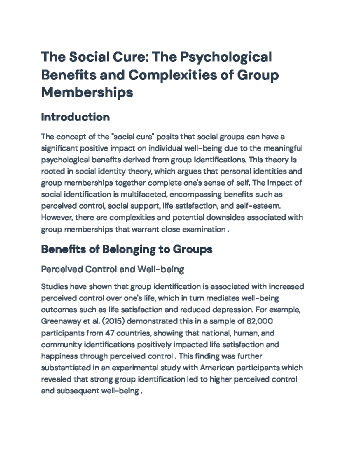 The Social Cure: Psychological Benefits & Complexities of Group ...