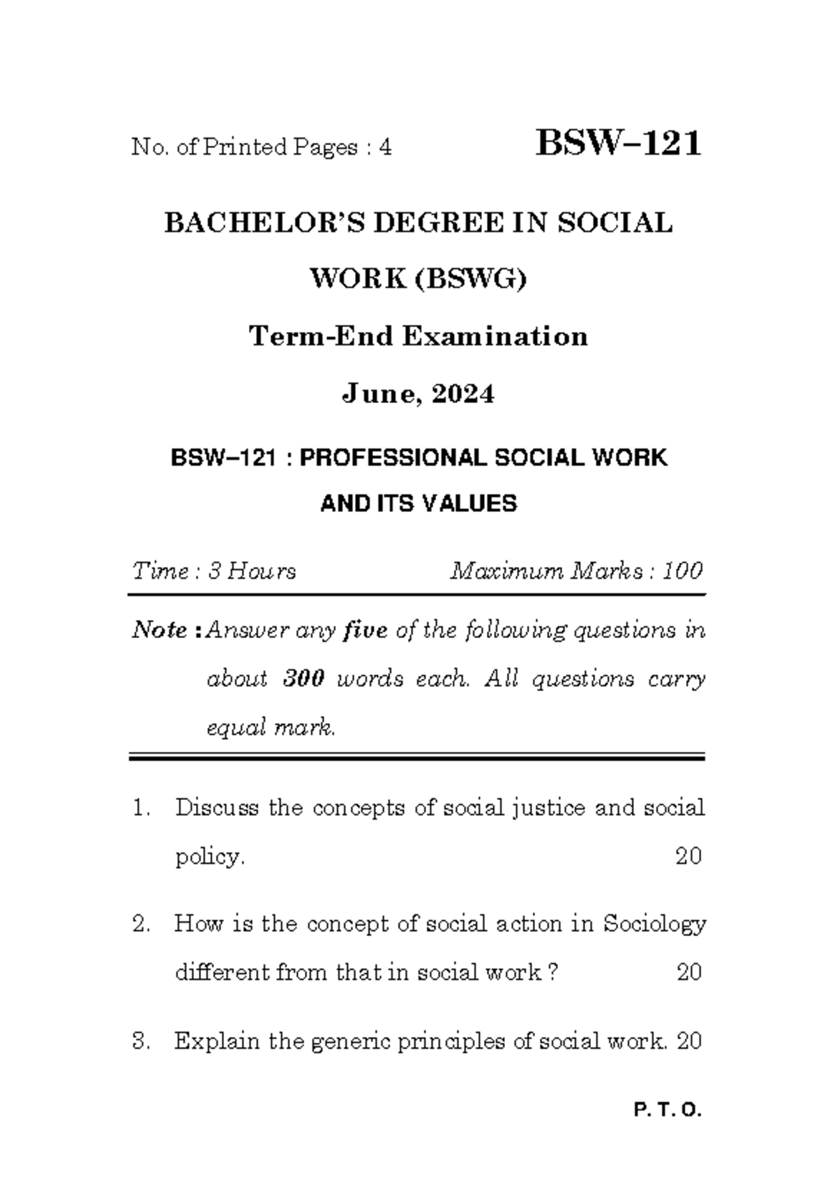 BSW-121 - Professional Social Work Exam Notes (June 2024) - Studocu
