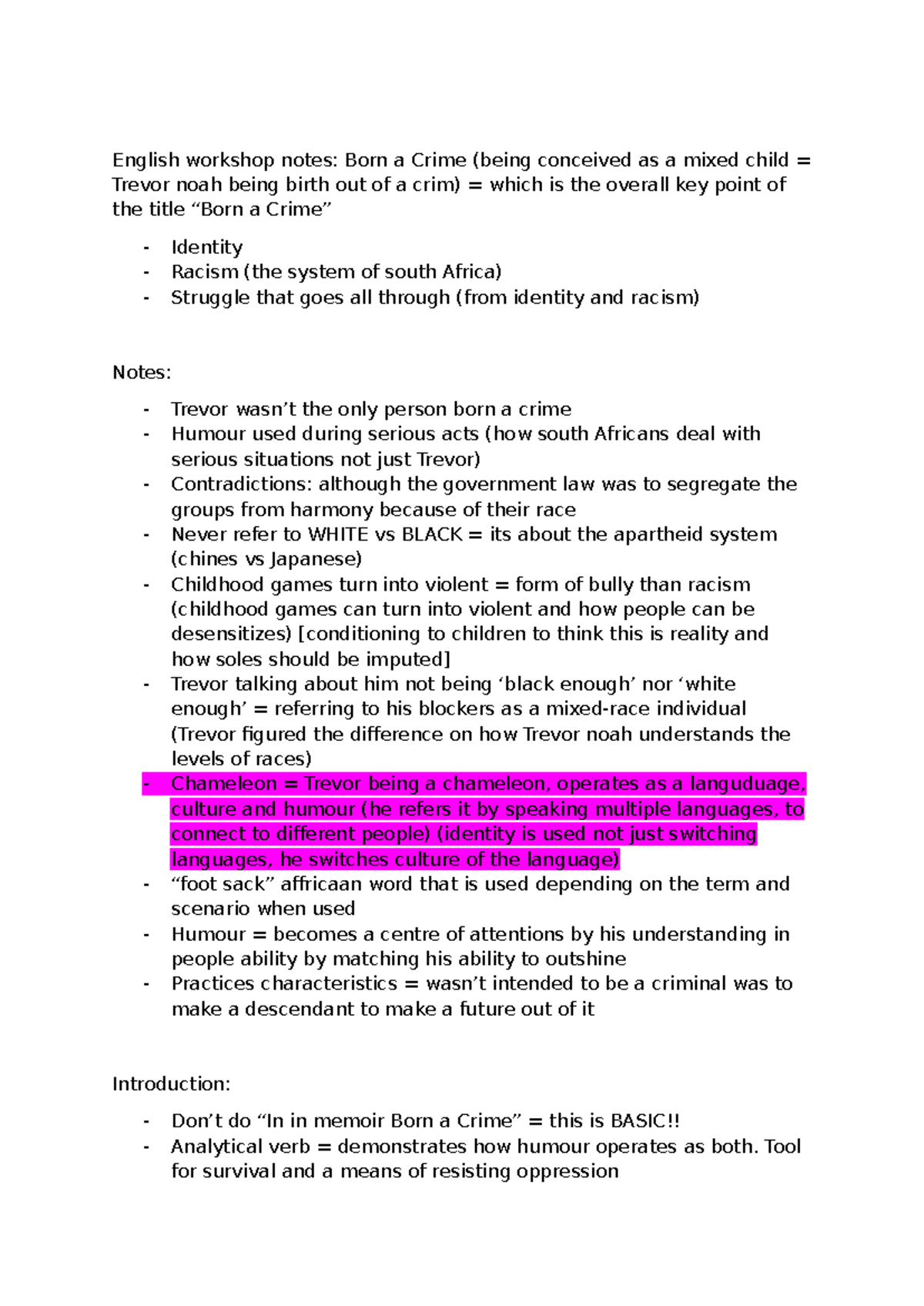English Workshop Notes: Analyzing Identity & Humor in "Born a Crime ...