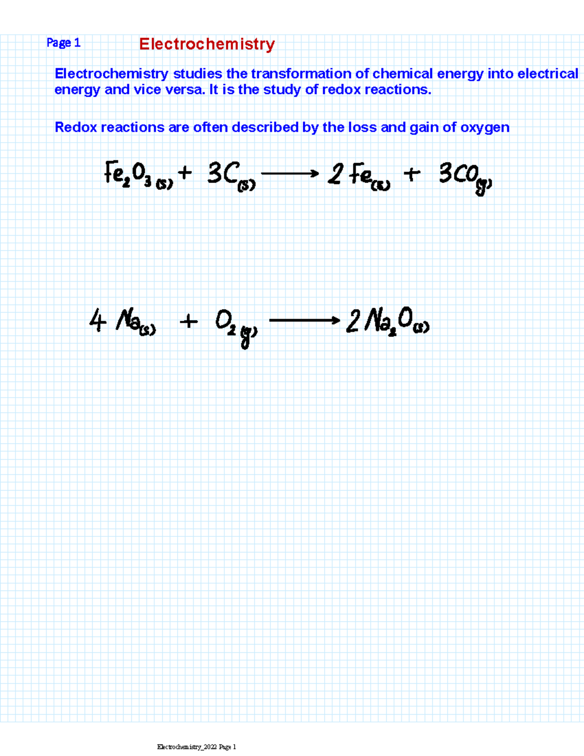 Unit 5 Electrochemistry: Redox Reactions and Cell Potential - Studocu