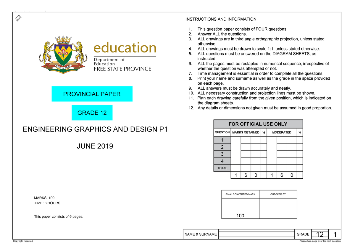 2019-06-11 - EGD - Grd 12 - P2 - Exam - NAME & SURNAME GRADE STAPEL 12 ...