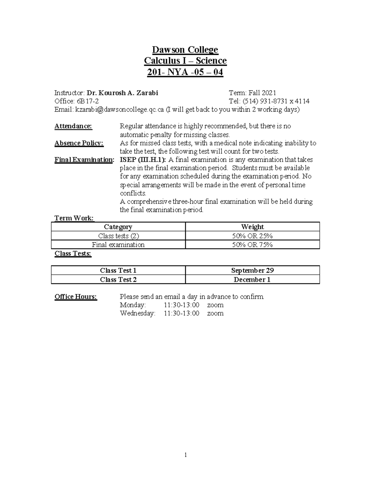 Calculus I Course Outline - 201-NYA-05 - Fall 2021 Syllabus - Studocu