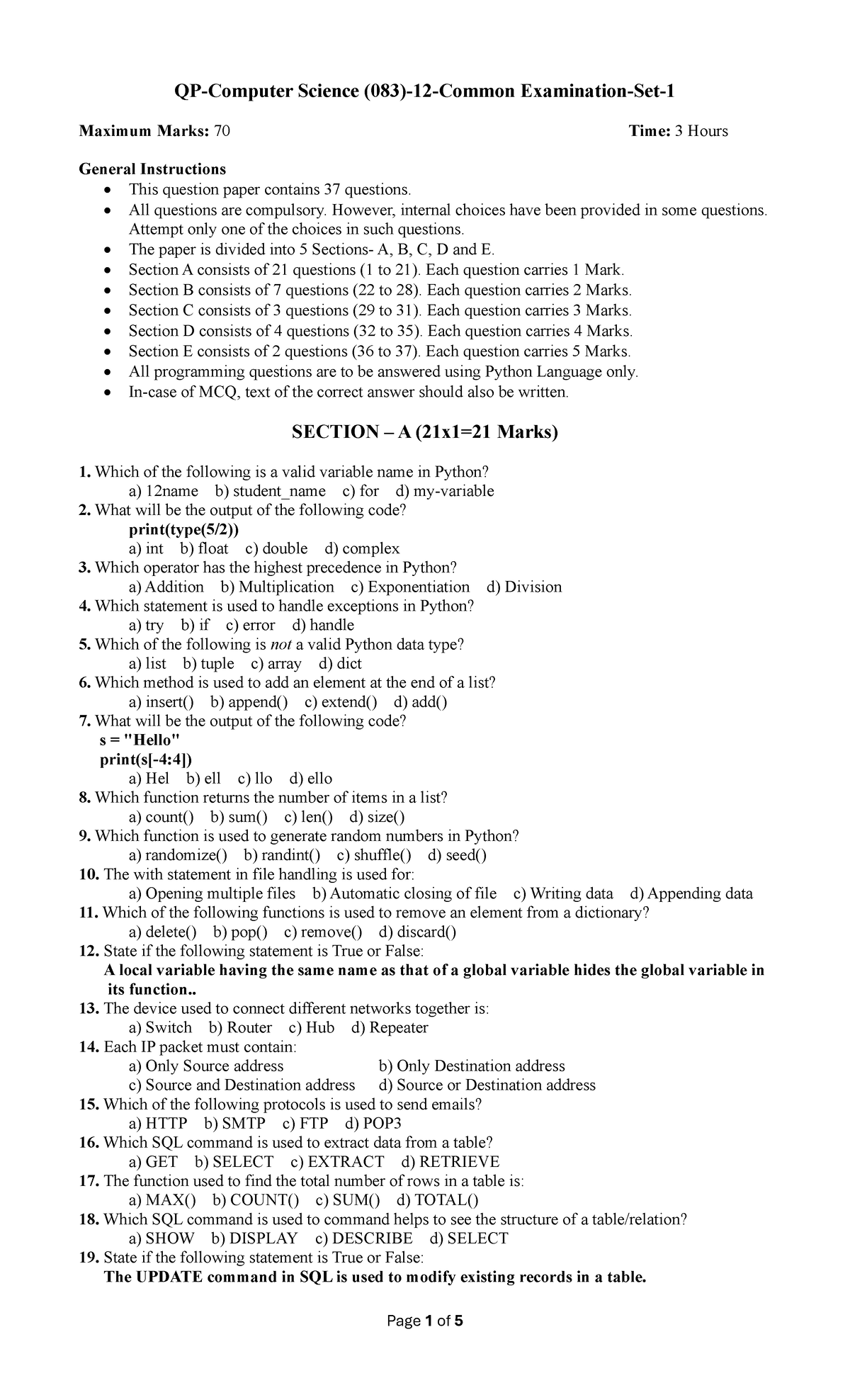 CS-CSSC-Common Exam Question Paper: Science (Max Marks: 70) - Studocu