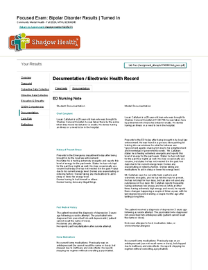 Shadow Health Focused Exam Schizophrenia - Eric Ford - Documentation ...