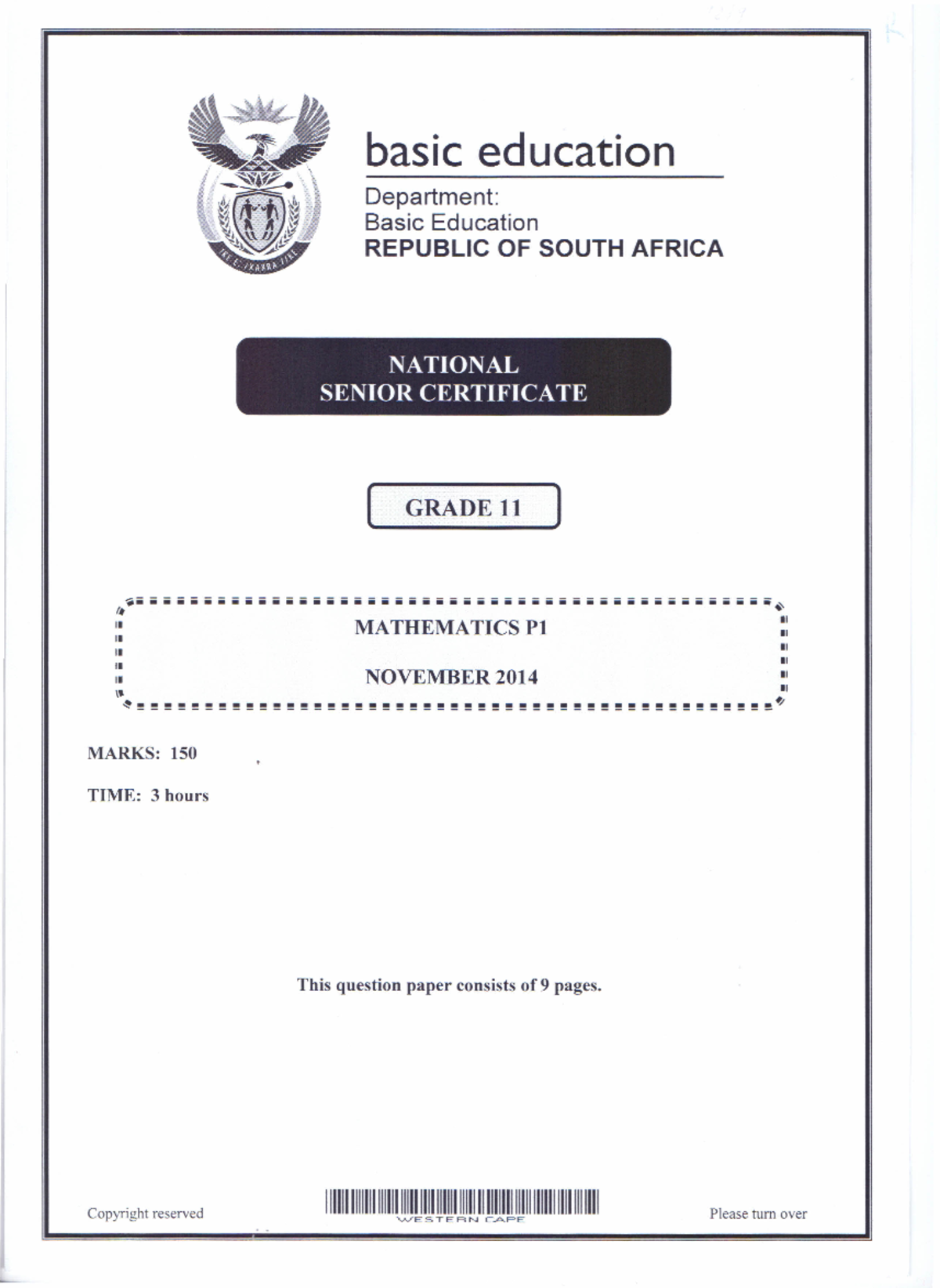 GR11-Mathematics P1 - Practice Question Paper for Grade 11 Mathematics ...