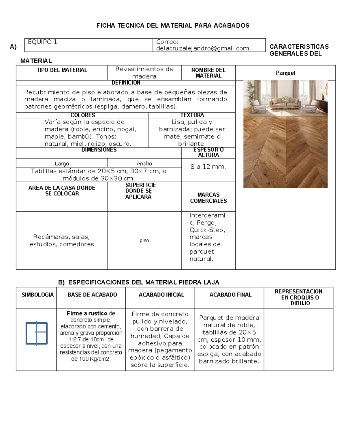 Ficha Técnica del Material para Acabados: Parquet - Studocu