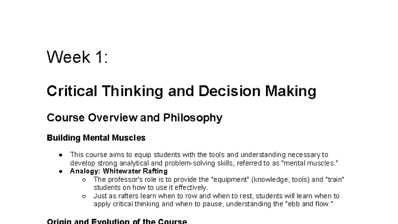 BUS 221: Week 1-5 Critical Thinking & Decision Making Overview - Studocu