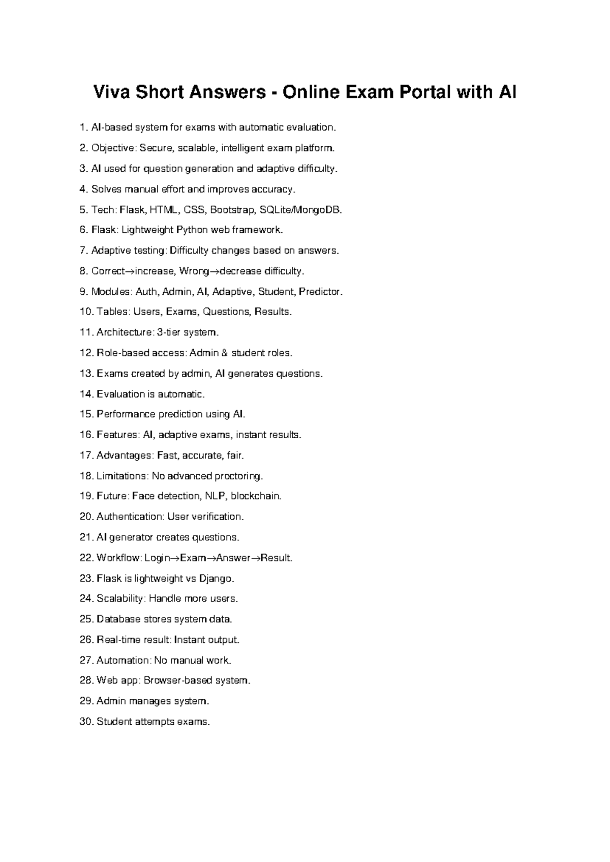 Viva Short Answers Online Exam Portal with AI Features - Studocu