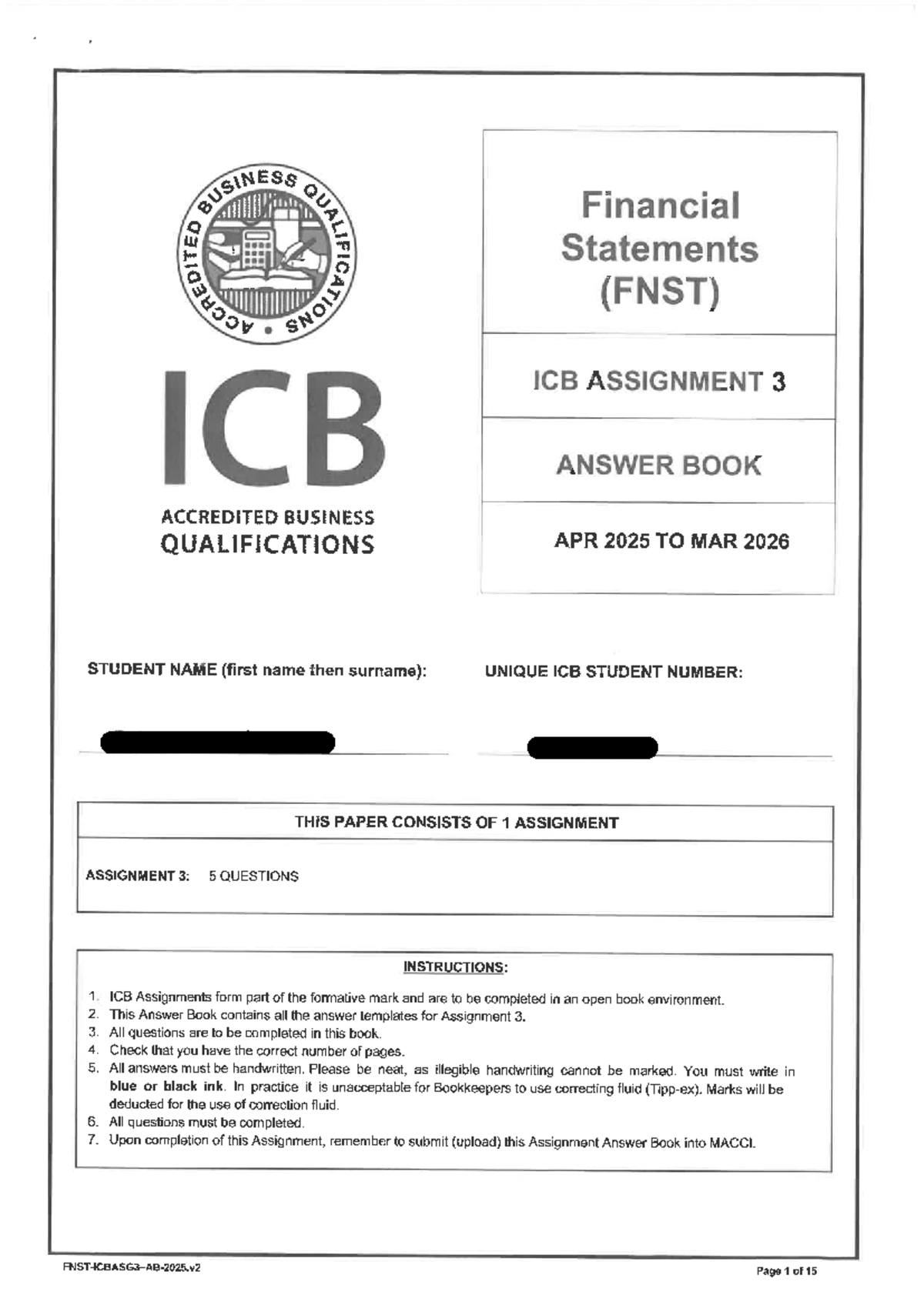 FNST ICB Assignment 3: Financial Statements & Analysis (Apr 2025 - Mar ...