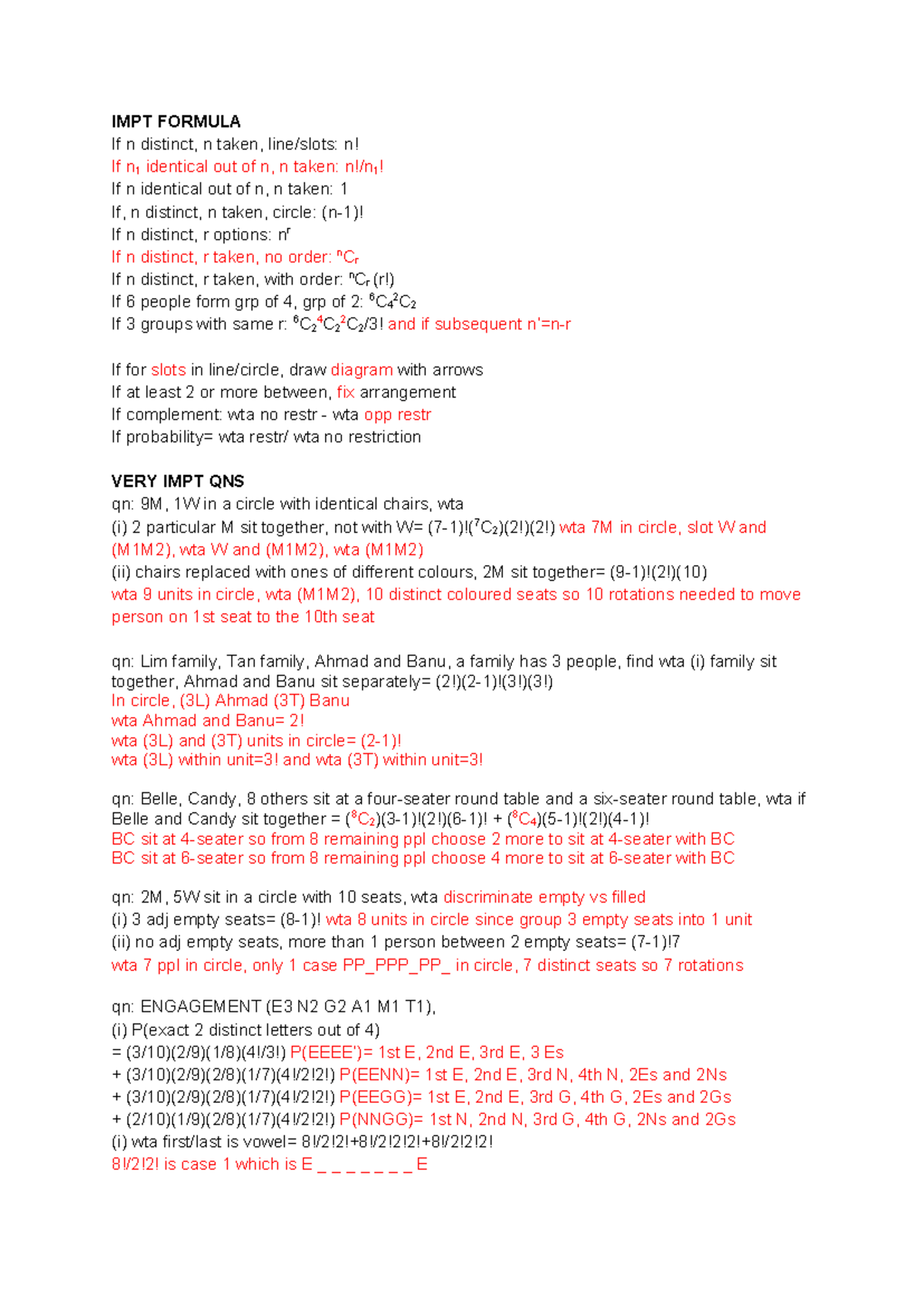 D10: Important Combinatorial Formulas and Applications - Studocu