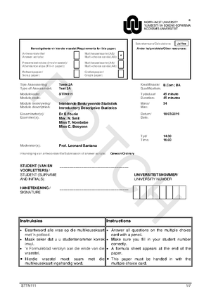 STTN111 2024 Class Test 4 Memo p - n NWU R Calculators/Sakrekenaars ...