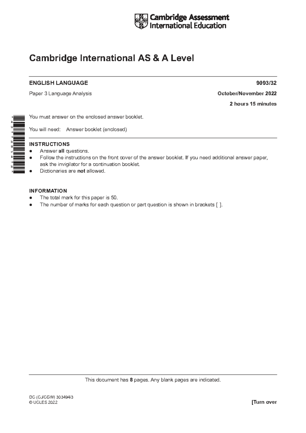 Cambridge International AS A Level ENGLISH LANGUAGE Paper 3 Language ...