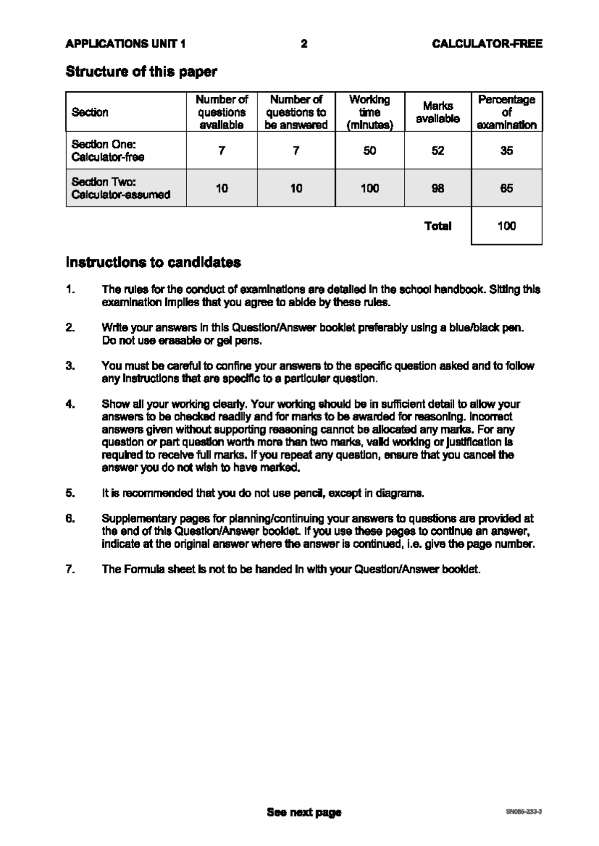 APPLICATIONS UNIT 1 Exam 1 Calculator Free Solutions - Studocu