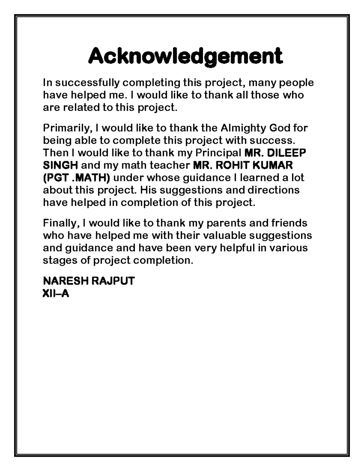 Acknowledgement for Project Completion - Naresh Rajput - Studocu
