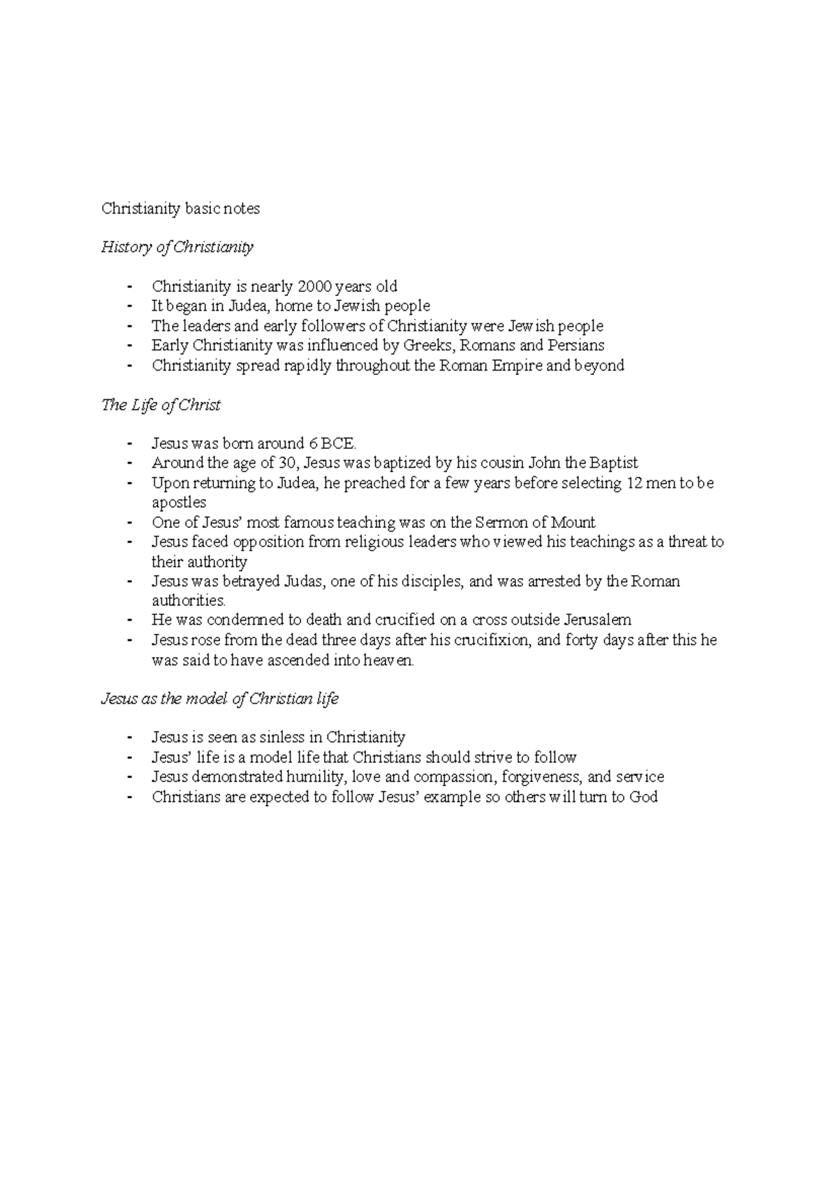 Religion summary - Christianity basic notes - Christianity basic notes ...
