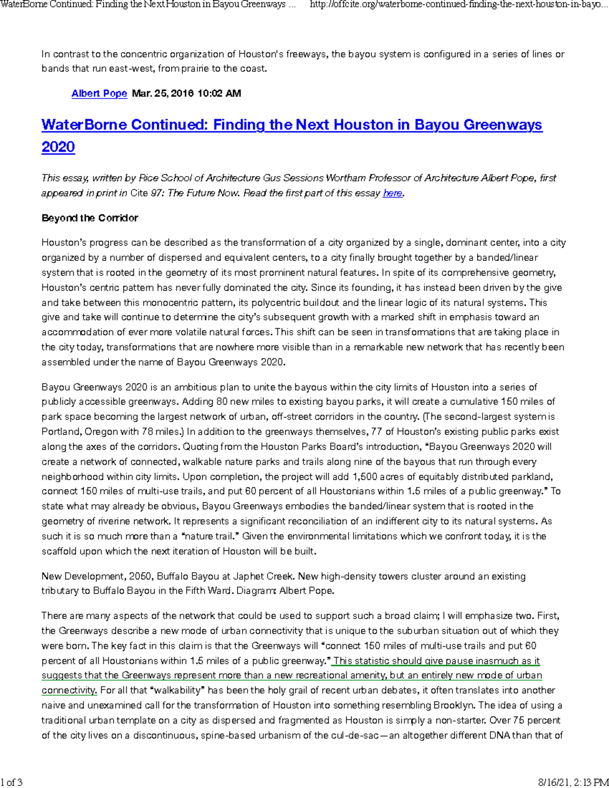 WaterBorne Continued: The Impact of Bayou Greenways 2020 on Houston ...