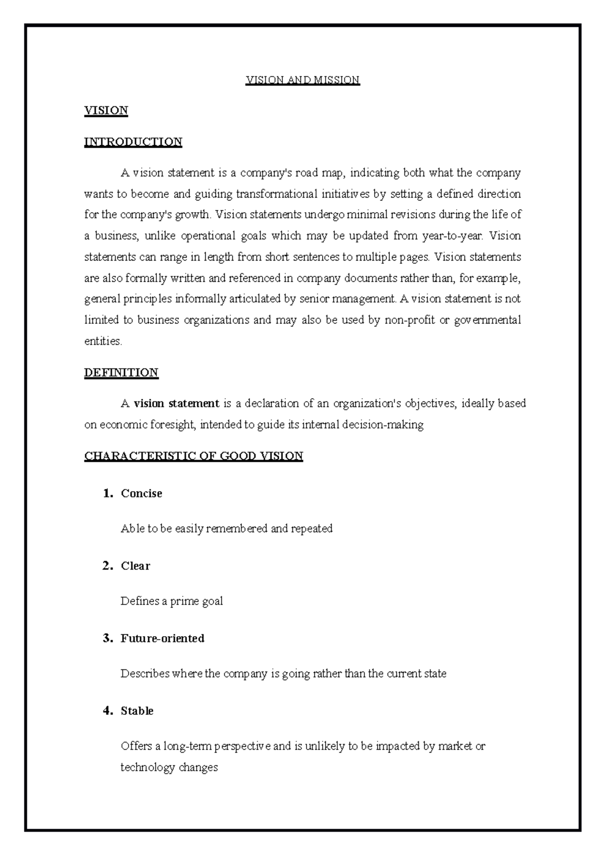 Vision and Mission of Nursing Management - G.N.M. & B.Sc. Nursing - Studocu