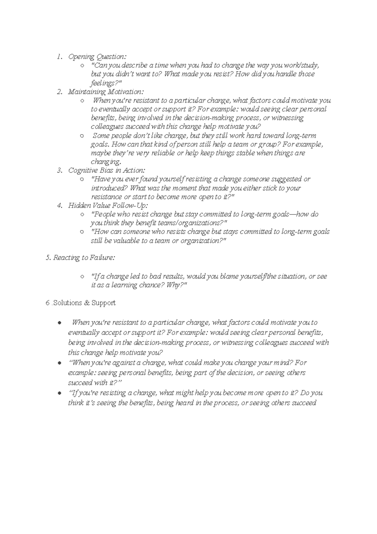 OB 5 Group 2 Interview Protocol: Navigating Change Resistance and ...