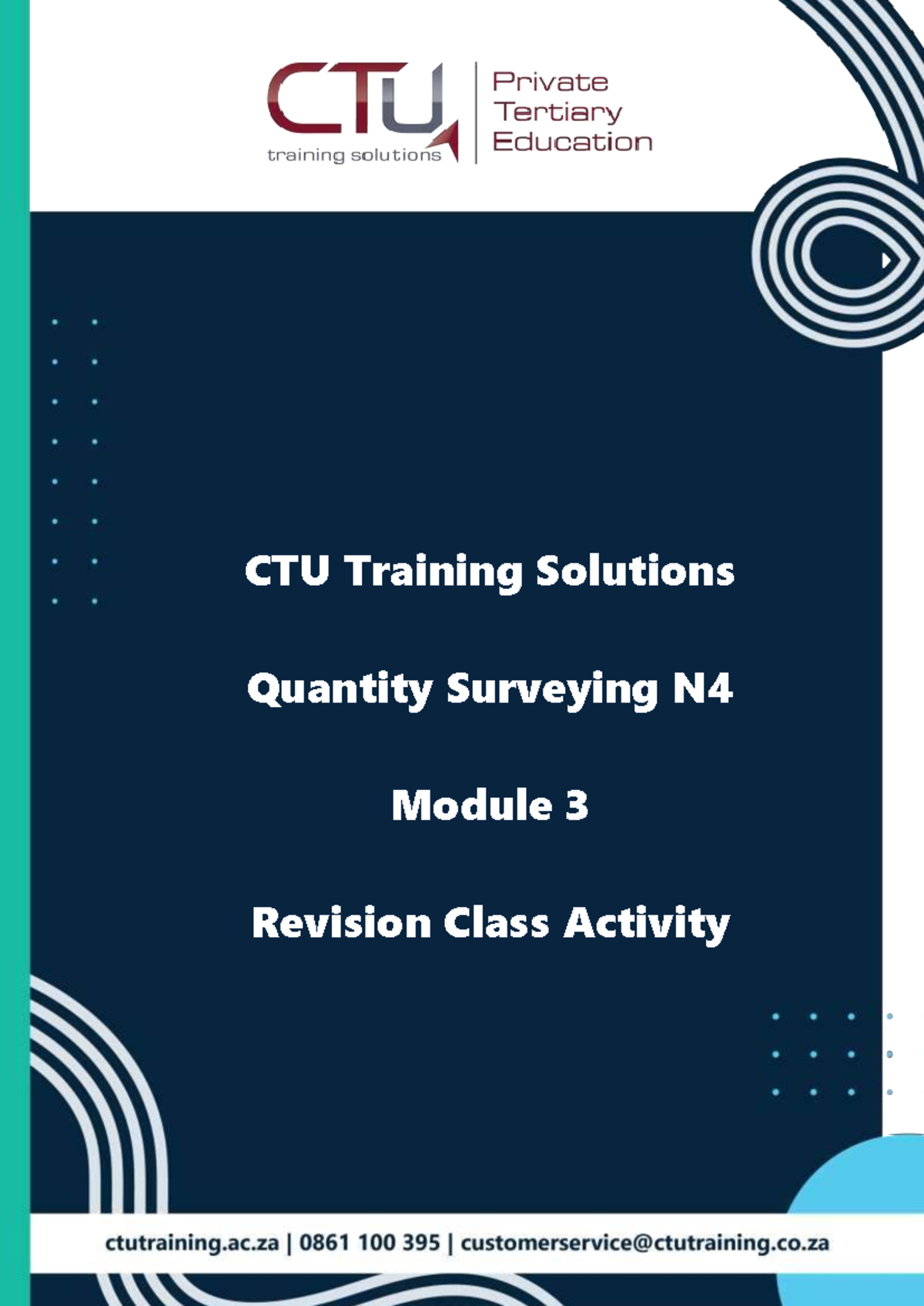 CTU QS411 Quantity Surveying N4 Module 3 Revision Notes - Studocu
