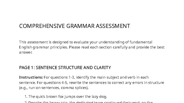Grammar Assessment: Comprehensive Evaluation of English Principles ...