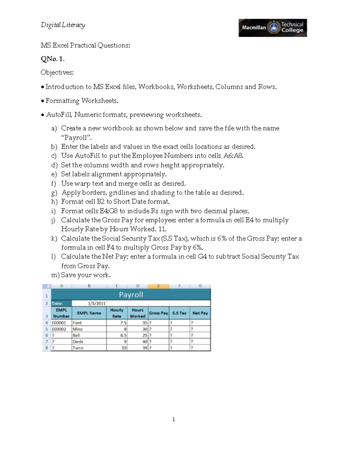 MS Excel Practical Questions: Advanced Techniques & Formulas - Studocu