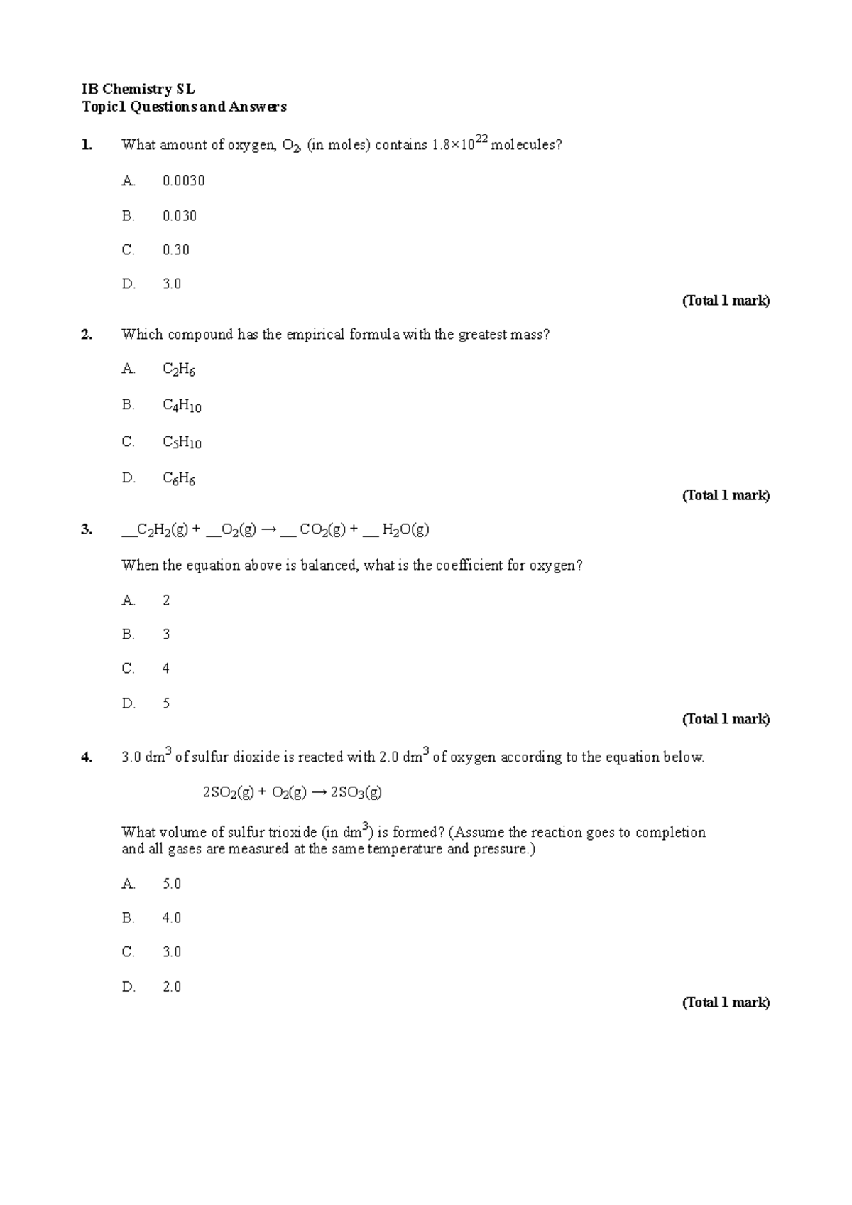 IB Chemistry SL Past Paper Q&A Compilation for Exam Preparation - Studocu