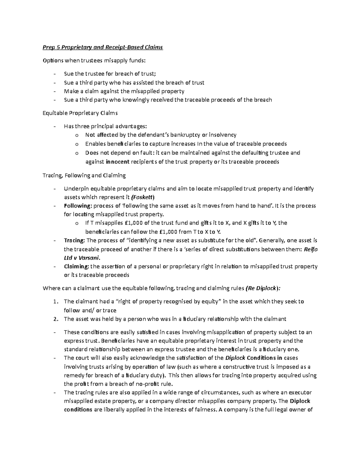Prep 5: Understanding Proprietary Claims & Trust Misapplication - Studocu