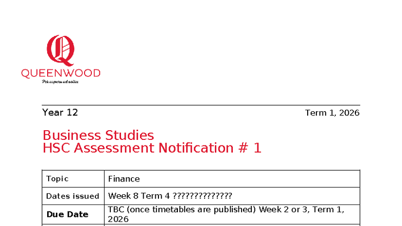 Year 12 Business Studies HSC Assessment Notification 1: Finance Task - Studocu