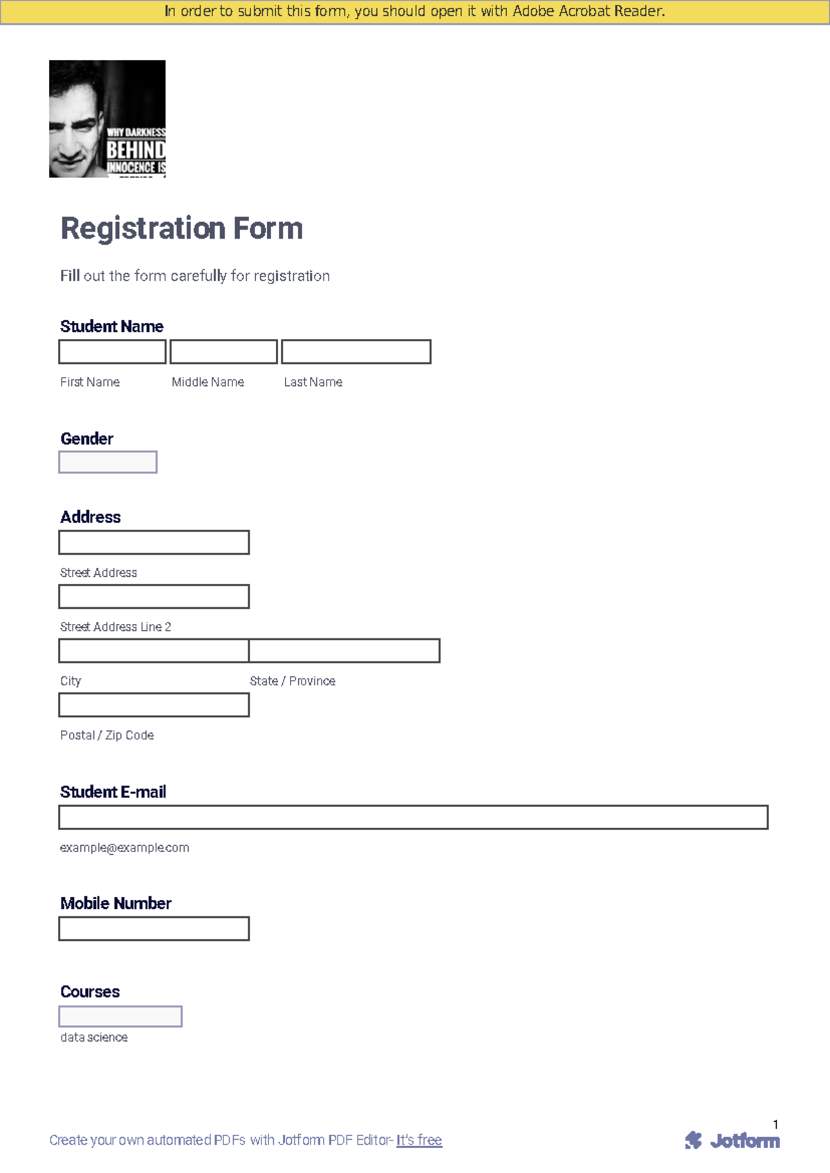 Course Registration Form - Computer Science - Registration Form Fill ...