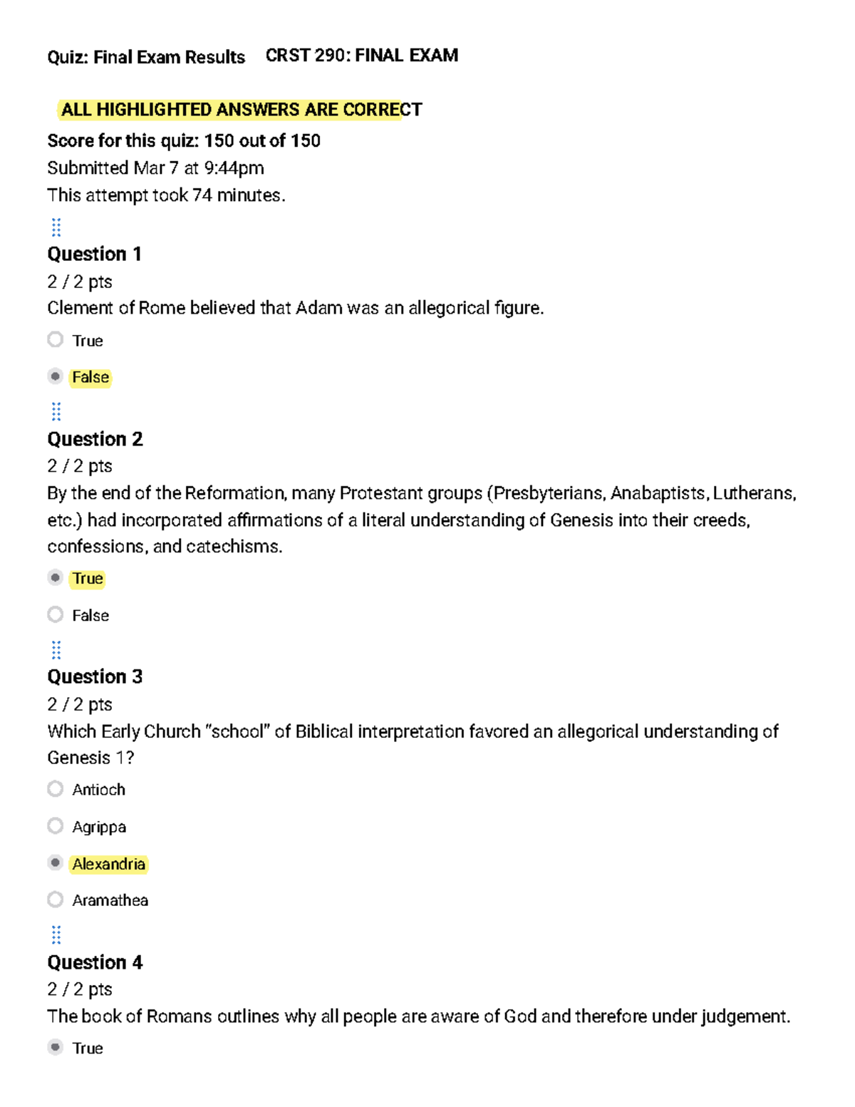 CRST 290 Final Exam Quiz Results: 150/150 Score Summary - Studocu