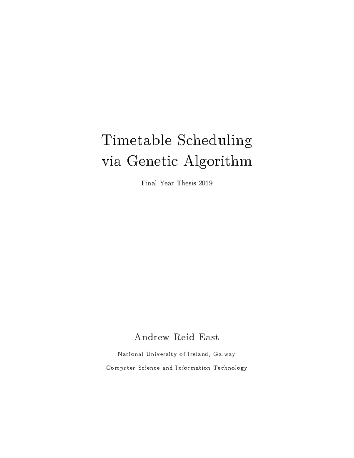 Timetable Scheduling Using Genetic Algorithm - Final Year Thesis 2019 - Studocu