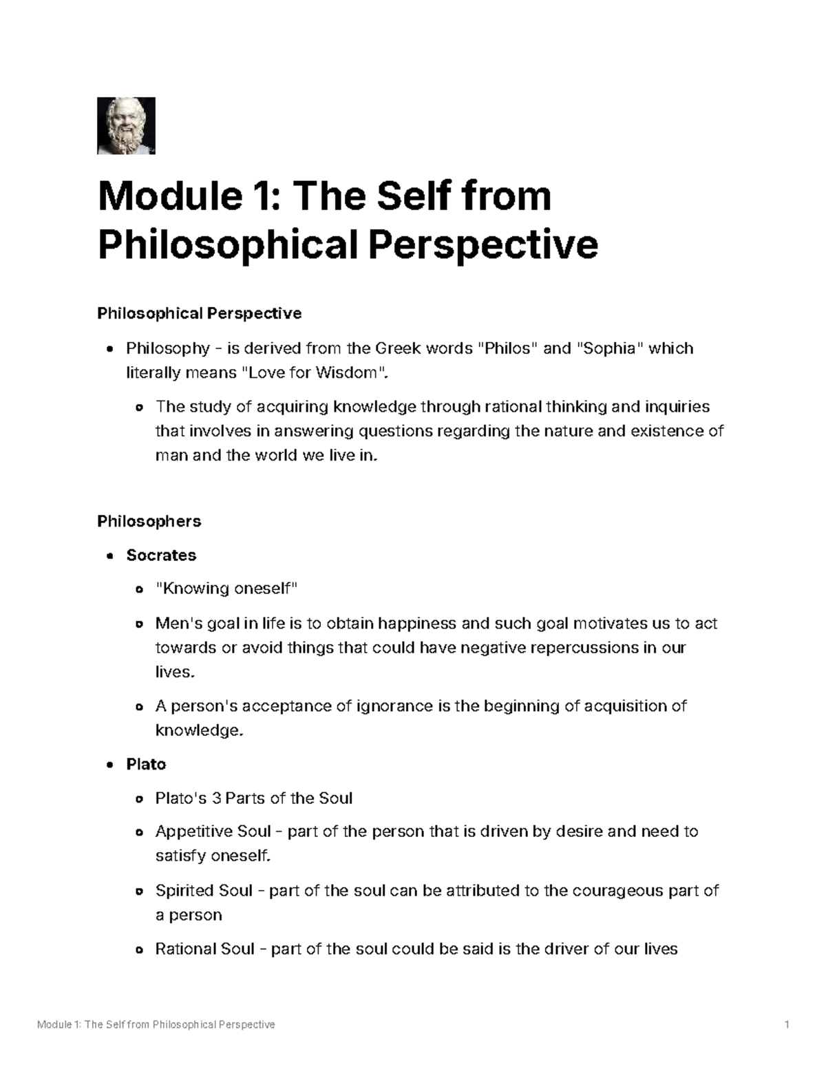 Module 1: The Self in Philosophy - Key Concepts and Thinkers - Studocu