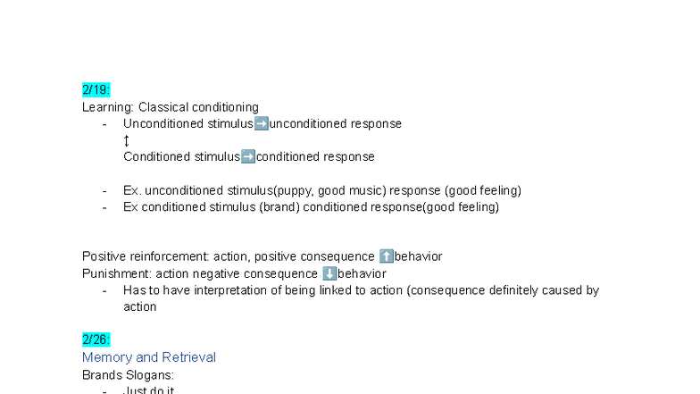 Consumer Behavior (MKT 201): Classical Conditioning & Memory Insights - Studocu