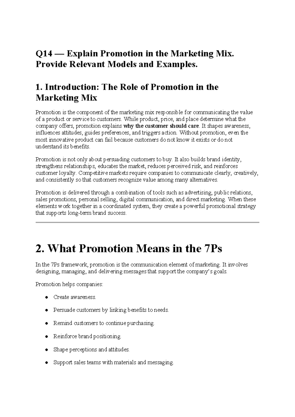 Q14 Marketing Mix: Promotion Strategies, Models & Examples - Studocu