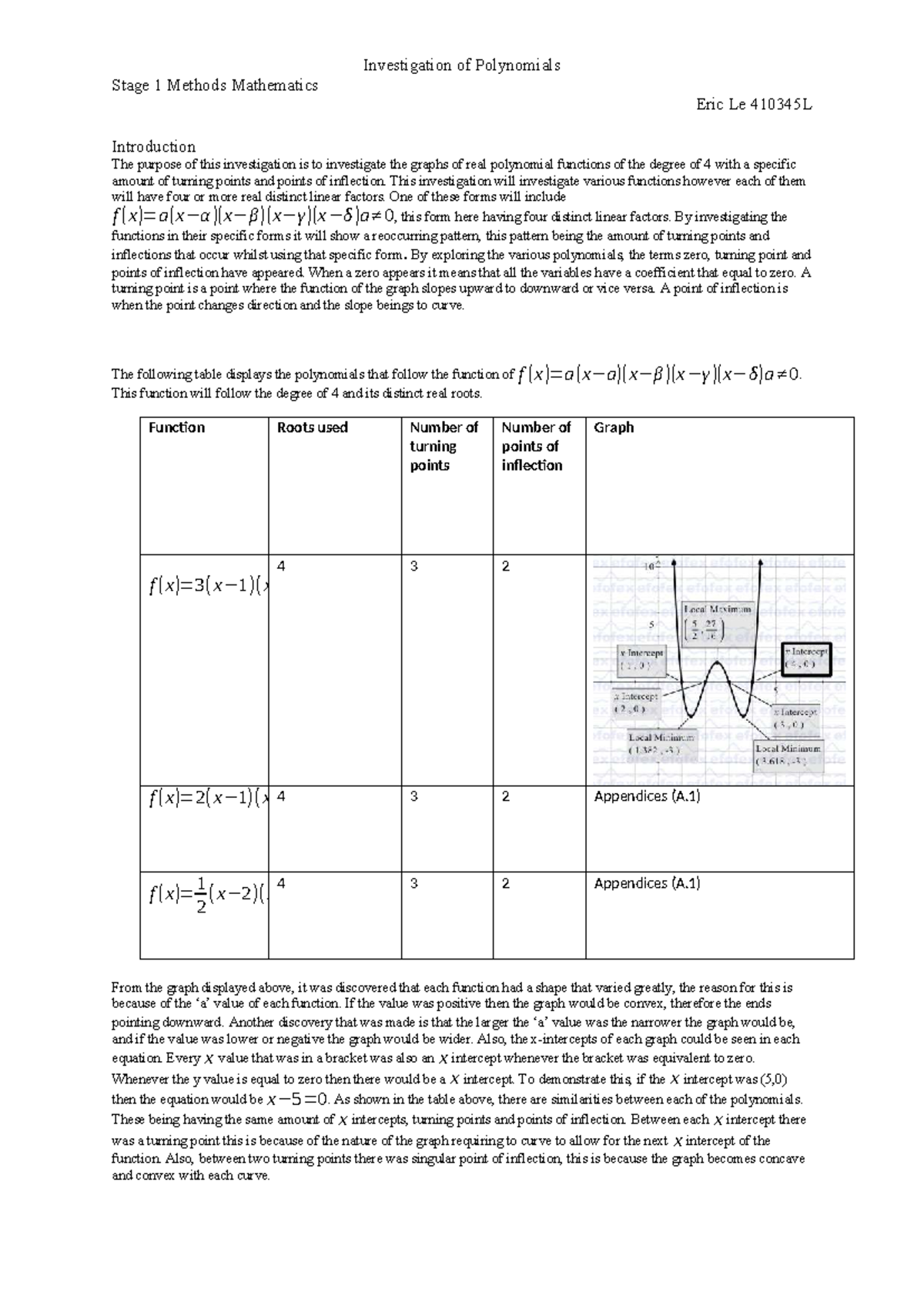 Stage 1 Mathematics Investigation of Polynomials (410345L) - Studocu