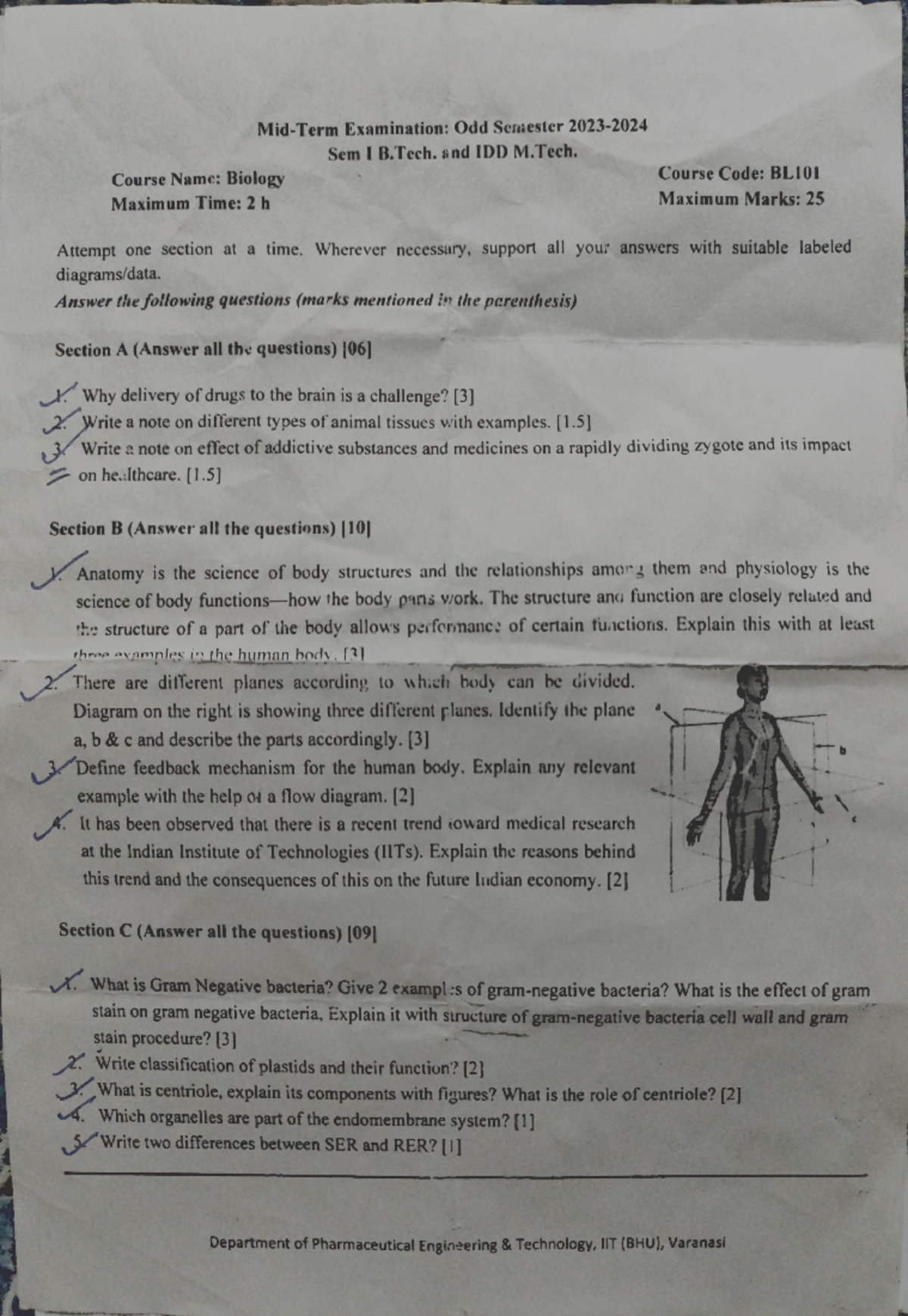 Mid-Semester Exam Papers 2023-24: Biology & Chemistry (Course Codes: BL ...
