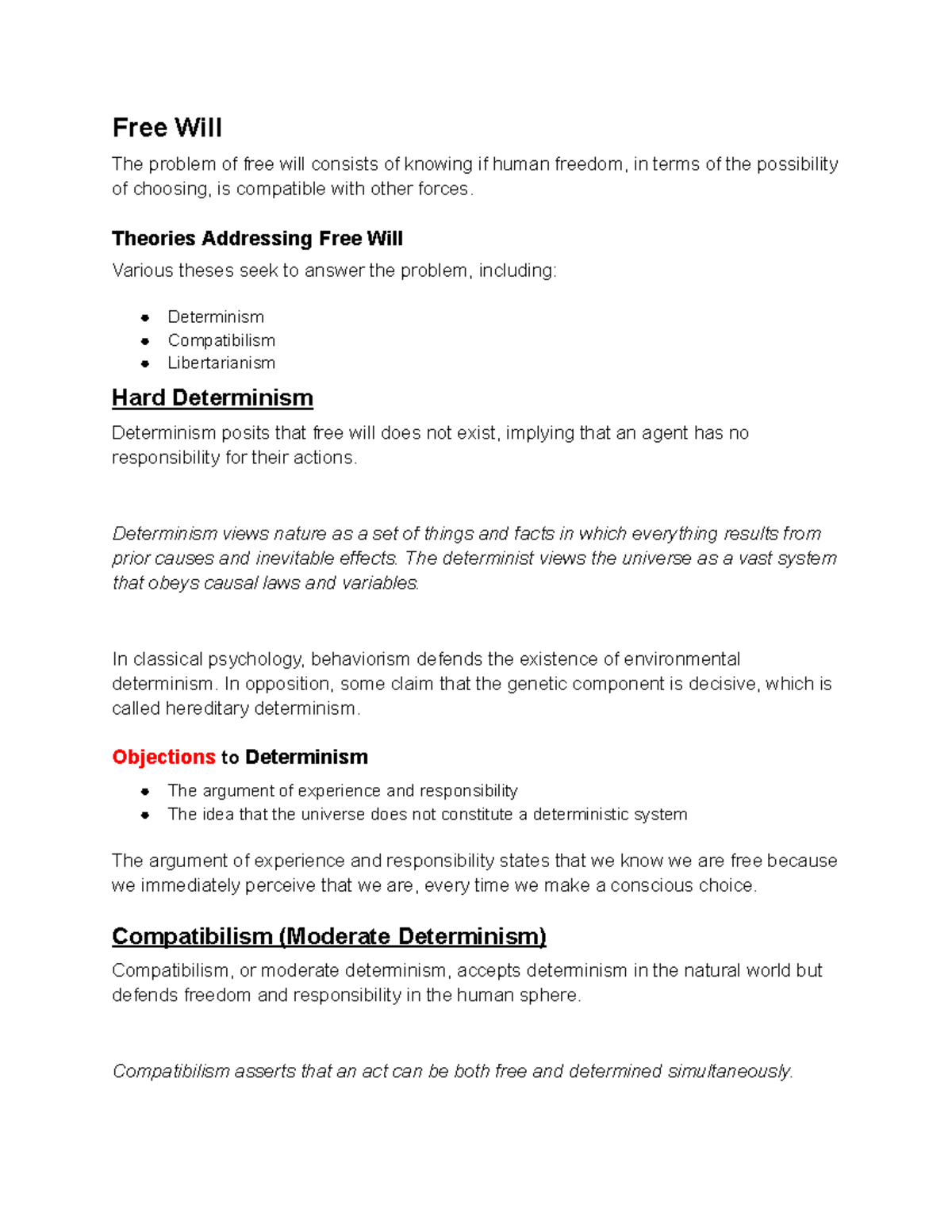 Free Will Theories: Determinism, Compatibilism, and Libertarianism ...